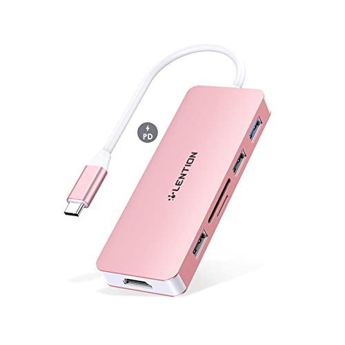 LENTION USB C Hub with 4K HDMI, SD/Micro SD Card Reader, USB 3.0, USB 2.0 and Charging Compatible 2023-2016 MacBook Pro, New Mac Air/Surface, More, Stable Driver Certified Adapter (CB-C17, Rose Gold)