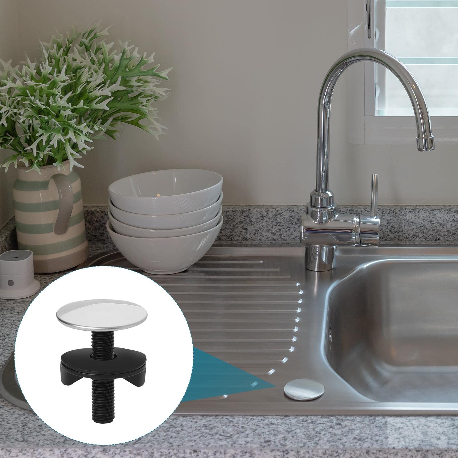 2 Pack Stainless Steel Kitchen Faucet Sink Hole Cover Kitchen Faucet Sink Plug Black Countertop Hole Cover Stainless Sink Plugs Caps for Top Holes