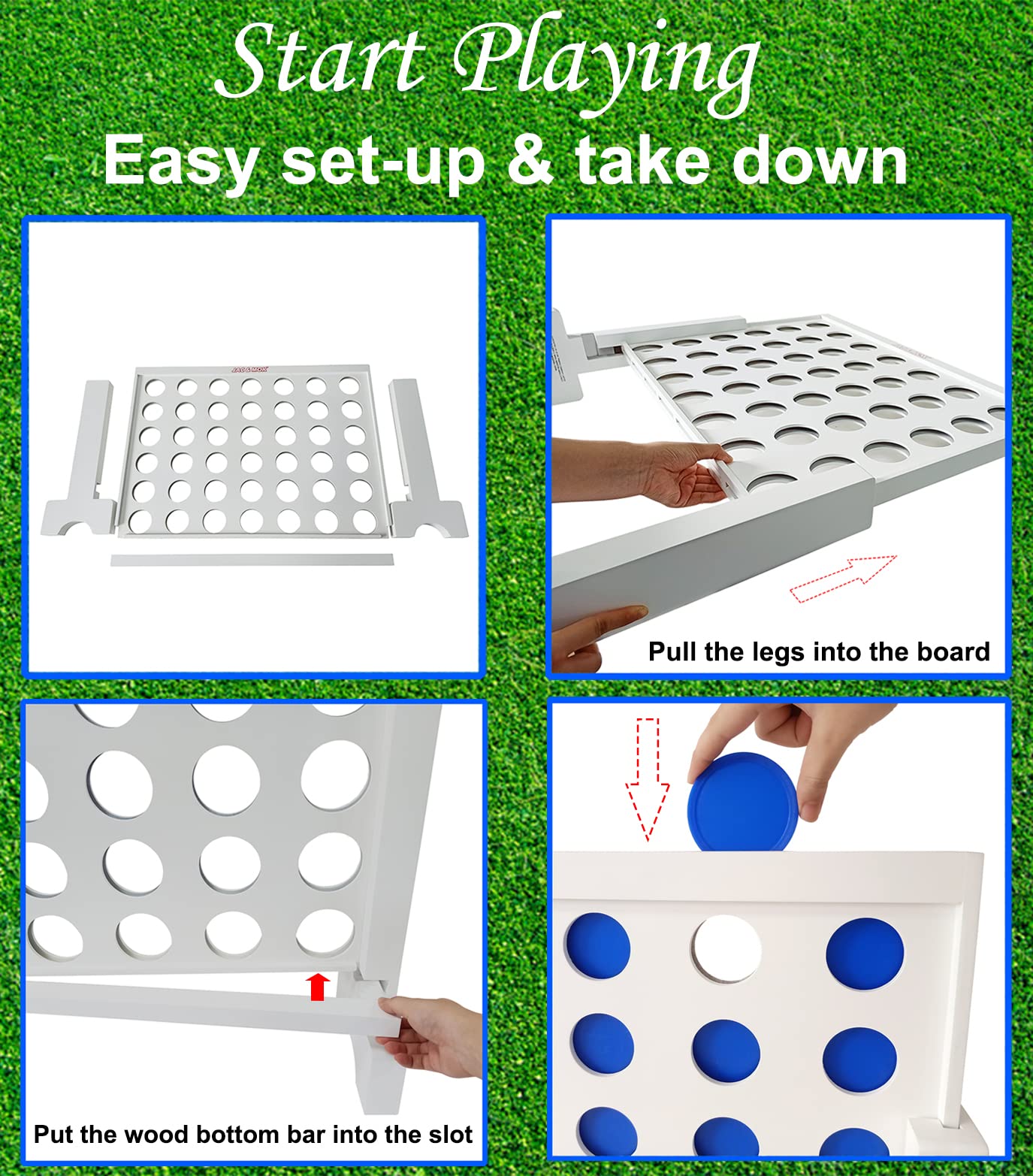 4-in-a-Row Games 32'' x 28'' ∣Premium Wooden Game∣with Plastic Coins, Carrying case for Storage and Transportation