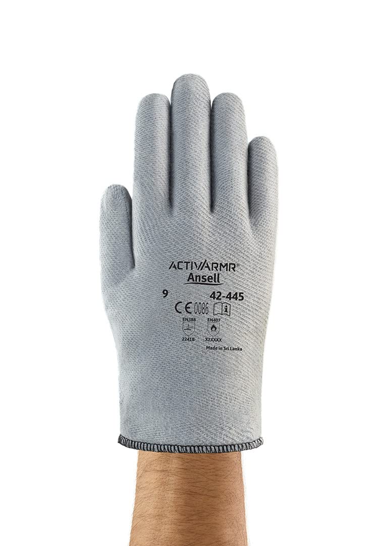Ansell ActivArmr 42-445 Industrial Heat-Resistant Gloves w/Sweat Resistant Liner for Automotive, Mechanics - Large, Grey (72 Pairs)