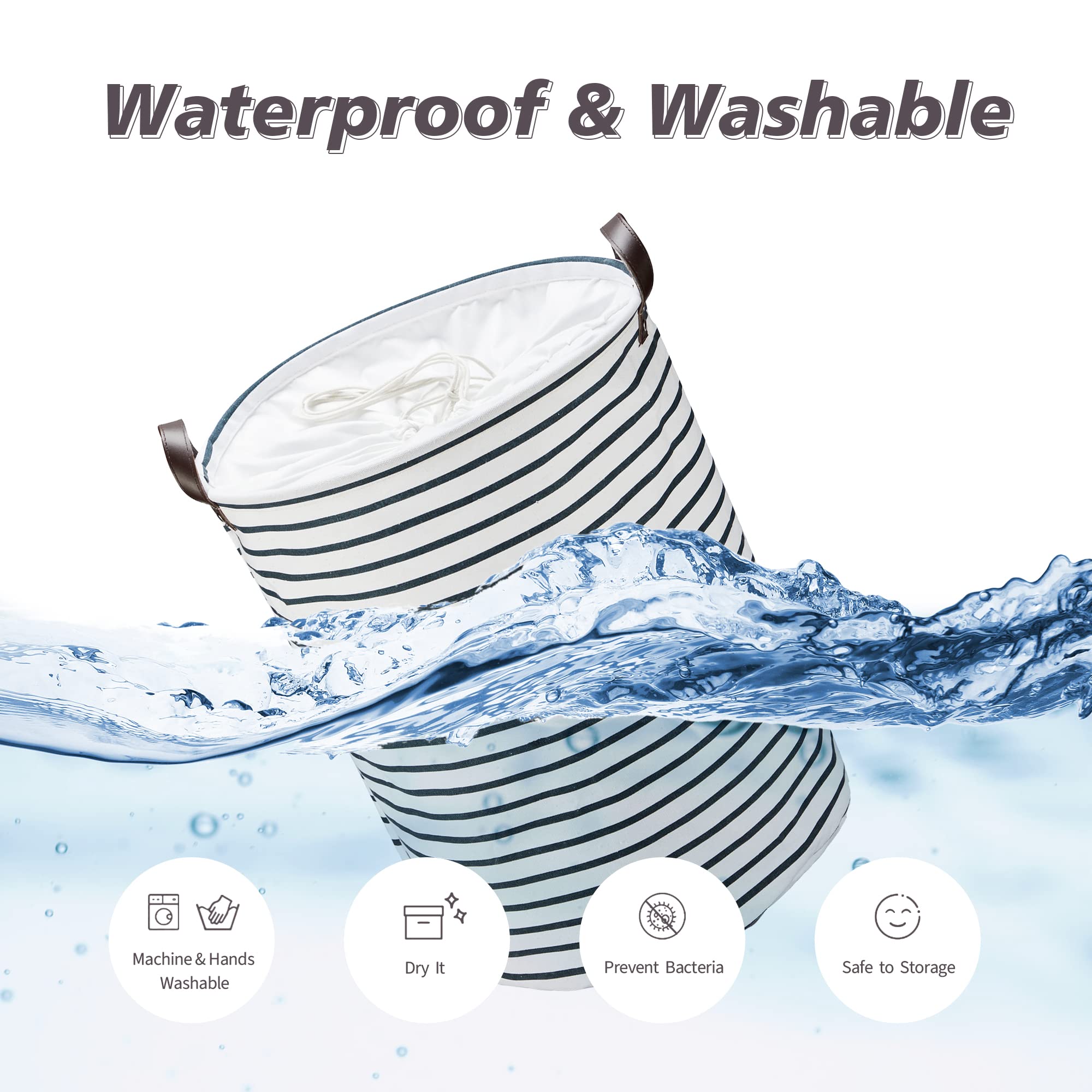 Caroeas 18.0-Inches Thicken Laundry Basket, Waterproof Large Laundry Basket Drawstring Closure, Collapsible Laundry Basket Soft Leather Handles, Laundry Hamper Easy Storage, Clothes Hamper