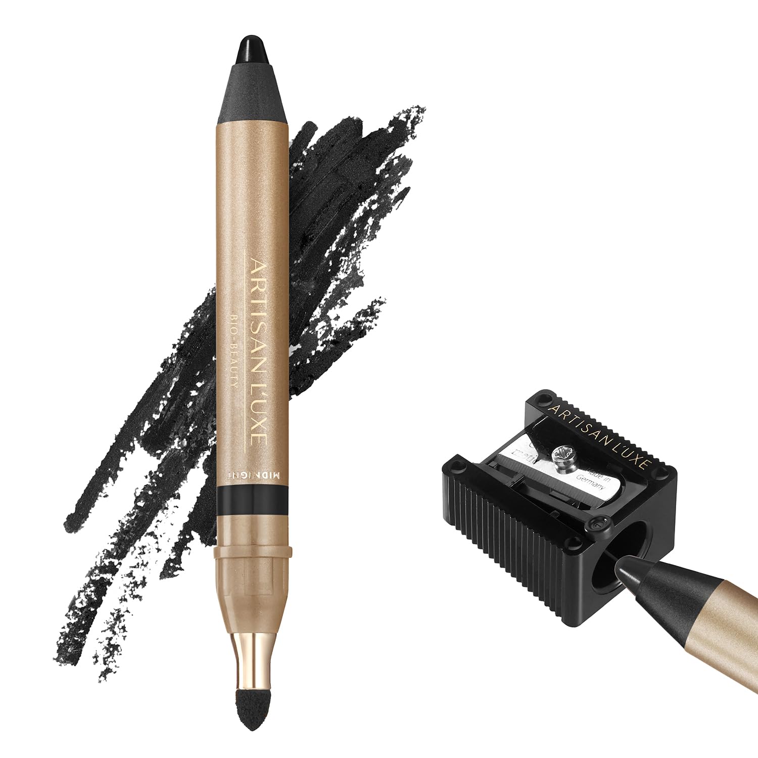 Artisan L'uxe Beauty Velvet Jumbo Eyeliner Pencil - Smokey Eyes in 3 Minutes - Water-Proof, Smudge-Proof, Long-Lasting - Age-Defying Essential Oils - Midnight (Shade: Black)