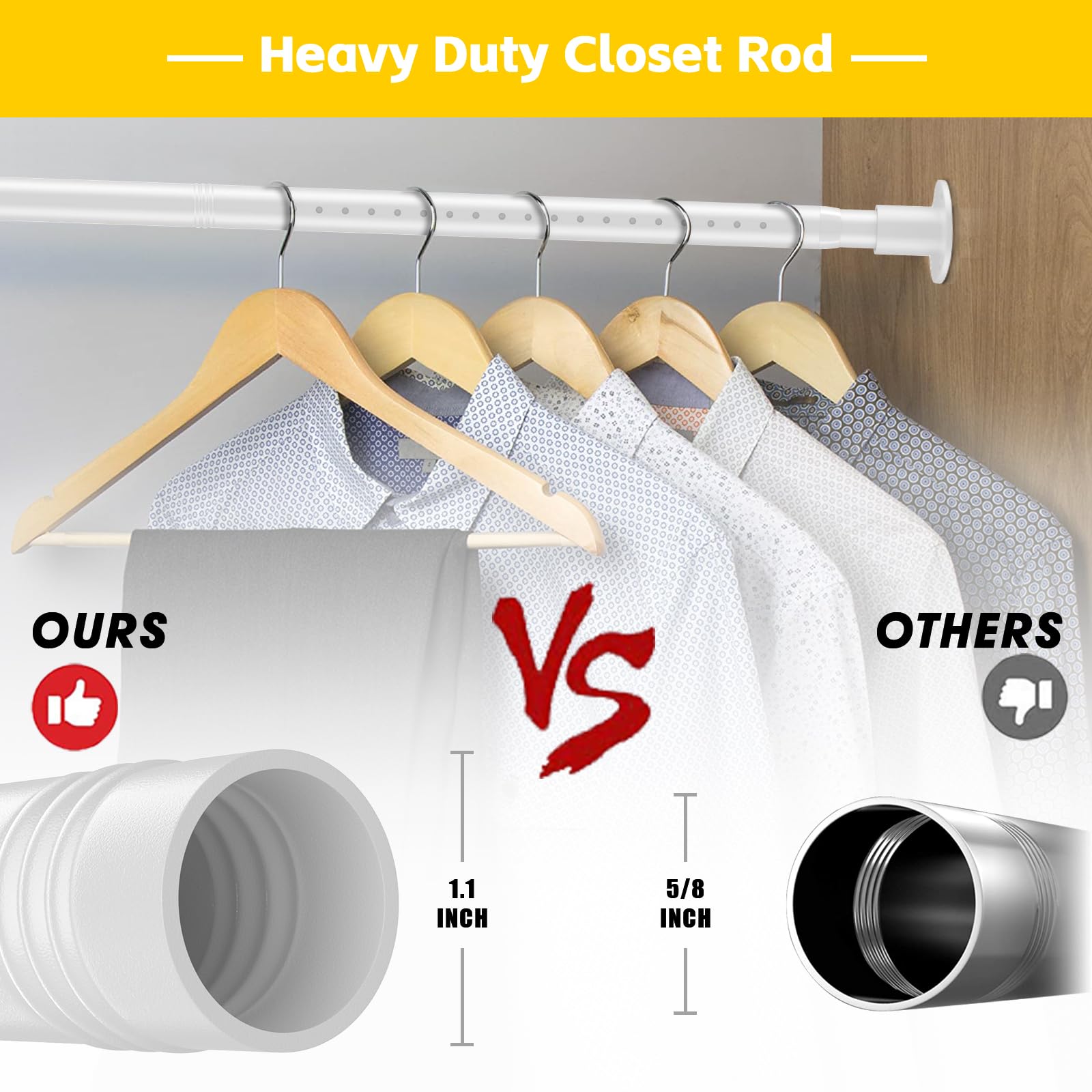 2 Pack Closet Rod,17 to 27 Inch Adjustable Closet Rods for Hanging Clothes Heavy Duty Closet Hanging Rod White Closet Poles for Wardrobes,Bathroom,Windows