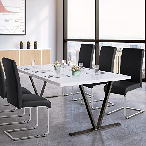Yaheetech 4pcs Dining Chairs Armless Leather Dining/Desk Room Kitchen Chairs with Upholstered Seat, Metal Legs and High Back for Kitchen, Living Room, Leisure, Black