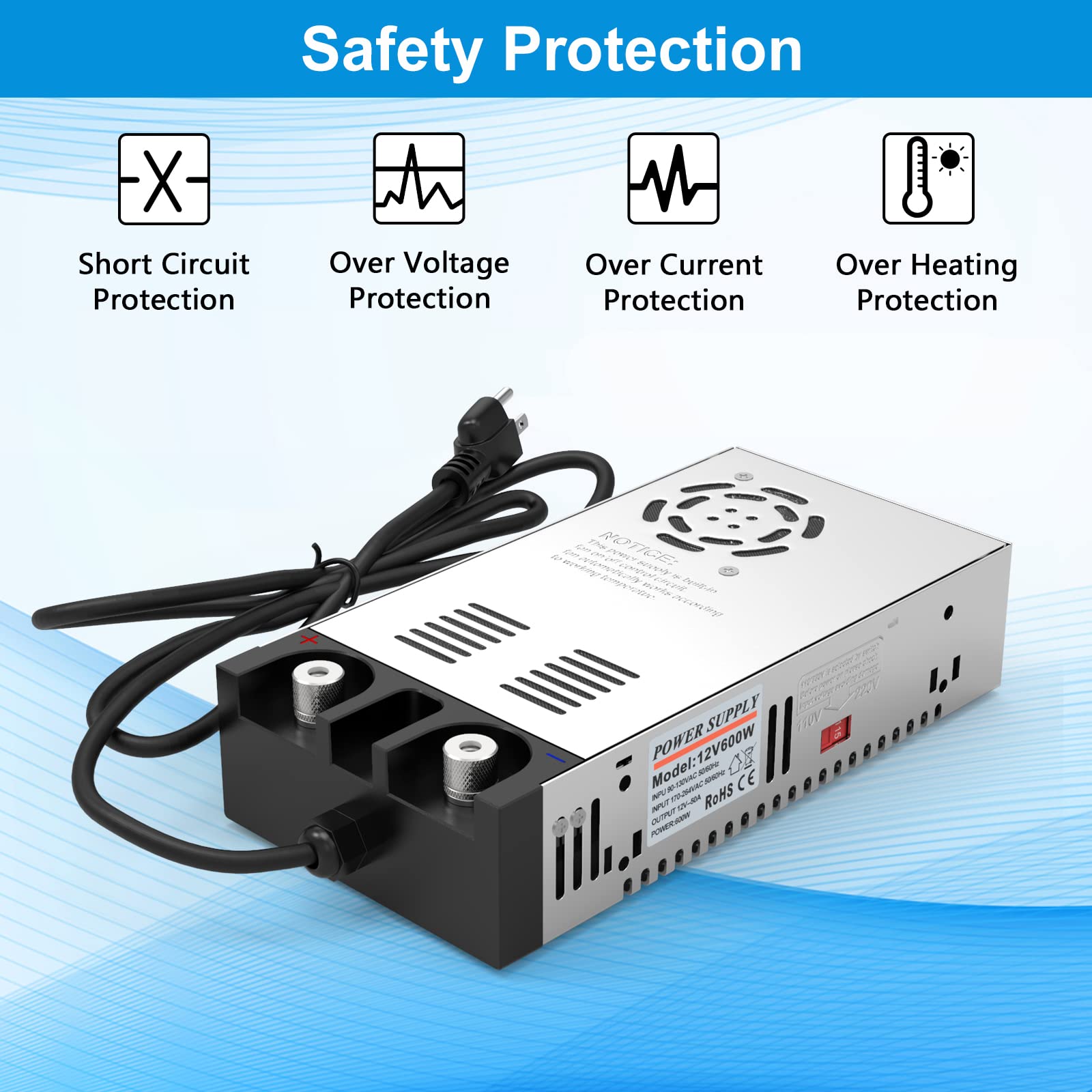 IMAYCC AC to DC Converter SMPS 110V to 12V Converter 12V DC Power Supply, Universal 120V to 12V Converter Transformer Max Current 50A 600W