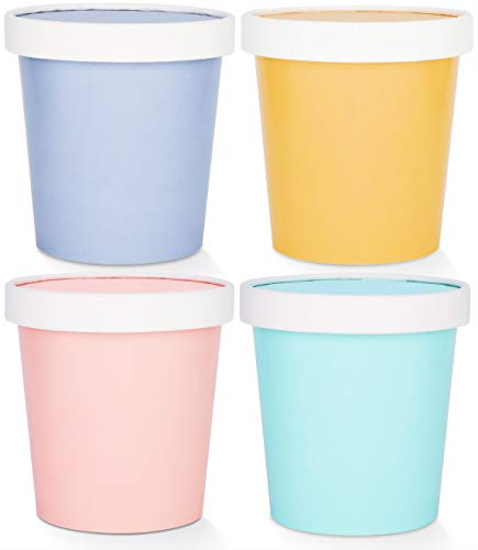 Glowcoast Ice Cream Containers With Lids - 16 oz Pint Disposable Ice Cream Storage Container for Homemade Icecream. Freezer-Safe Paper Tub with Lid For Frozen Desserts Yoghurt (Assorted, 24)