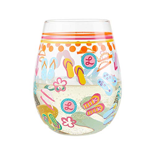Enesco Designs by Lolita Flip Flops, 20 Ounce, Multicolor Stemless Wine Glass, 1 Count (Pack of 1)