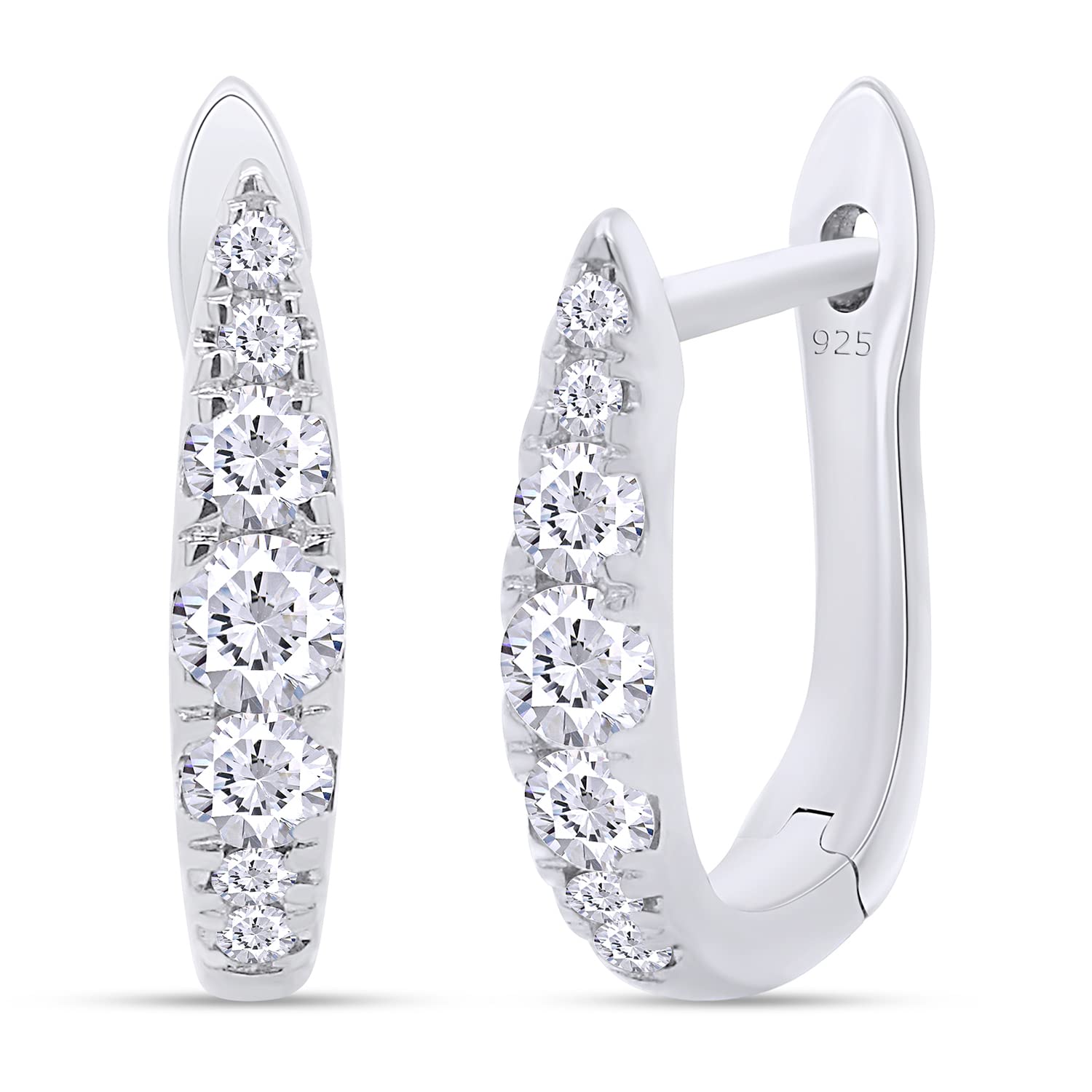 2/5 Carat (ctw) Lab Created Moissanite Diamond Huggie Hoop Earrings In 14K White Gold Over Sterling Silver (0.40 Cttw) Jewelry For Women, Gift For Her