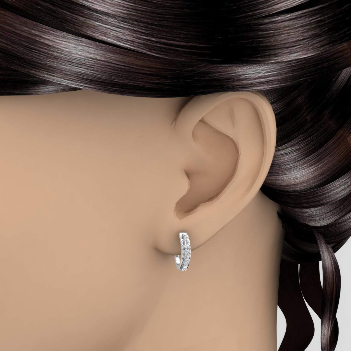 14K White Gold Natural Diamond Ladies Hoop Earrings (I1-I2 Clarity, 1/2 Carat)