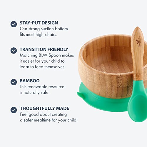 Avanchy Bamboo Divided Baby Plate, Bowl & Assorted Spoons Set - Suction Plates and Bowls for Toddlers - 9 Months and Older (Gray)