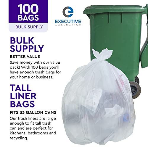 33 Gallon Trash Bags - 100 Count - 33" x 40" Clear Plastic Garbage Bags Tall Can Liners - Cleaning Products for Home, Office Bulk Trash, Light Residential or Commercial Waste, Indoor and Outdoor Use