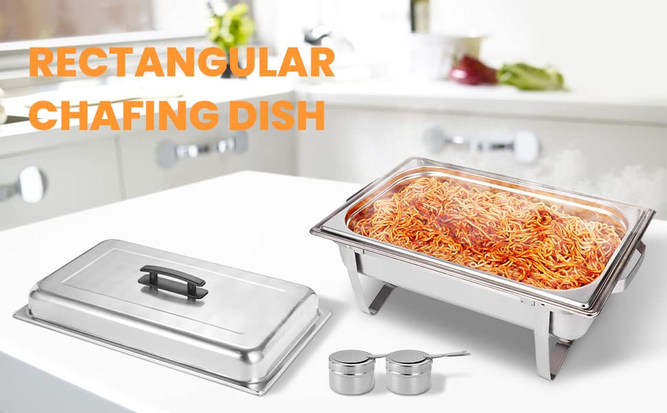 4 Packs Chafing Dish Buffet Set: 9 QT Stainless Steel Buffet Servers - 9 Quart Food Warmer with Fuel Holder & Water Pan - Complete Chafer Set for Parties Wedding Banquet Catering Event