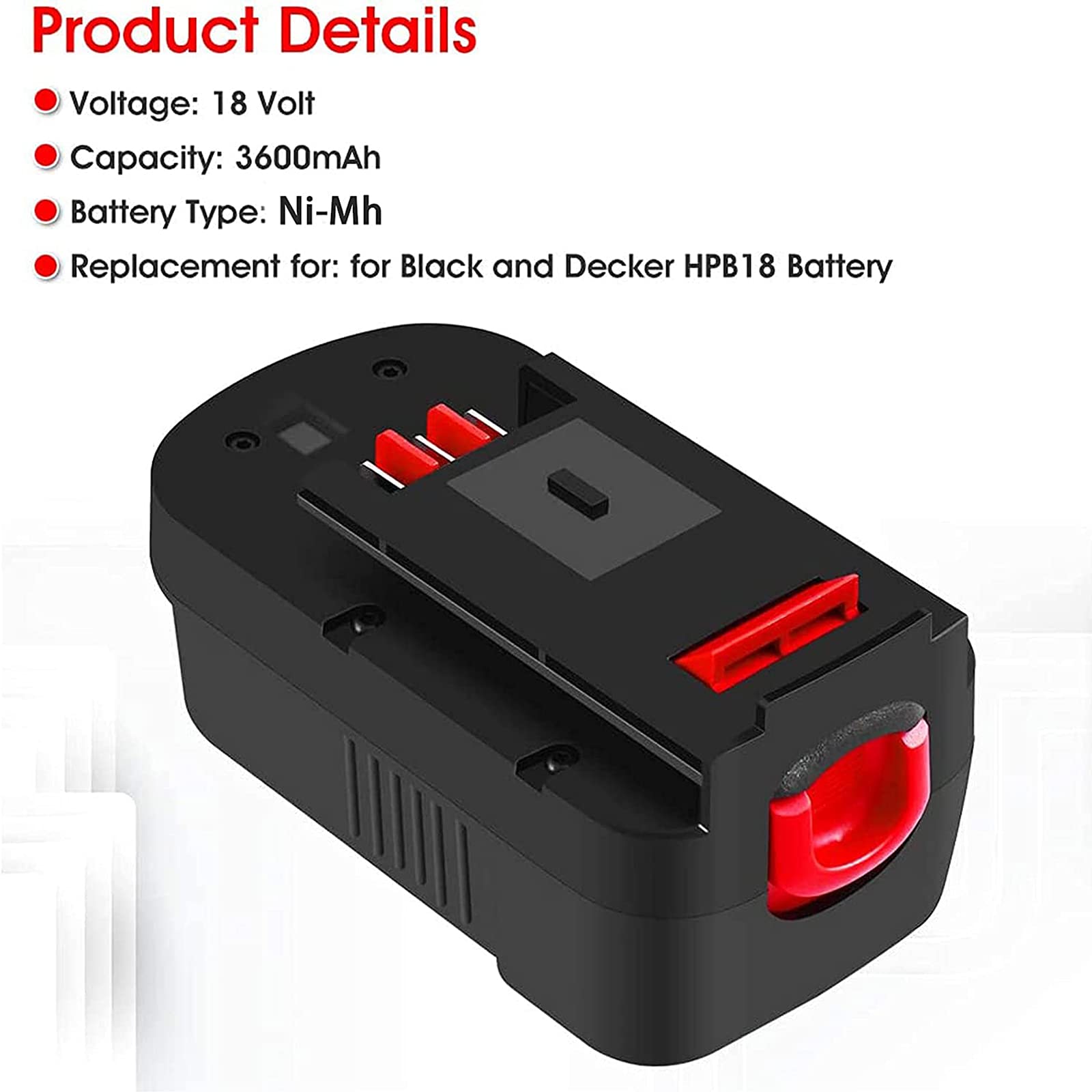 2-Pack [Upgraded to 3600mAh] HPB18 Replacement for Black and Decker 18V Battery Compatible with Black and Decker 18 Volt Battery Ni-Mh 244760-00 A1718 FS18FL FSB18 Firestorm Cordless Tools (Black)