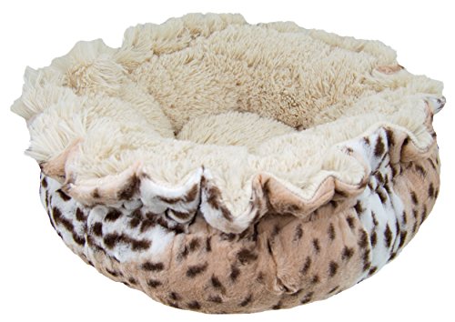 Bessie and Barnie Ultra Plush Aspen Snow Leopard/Blondie Shag Deluxe Dog/Pet Lily Pod Bed