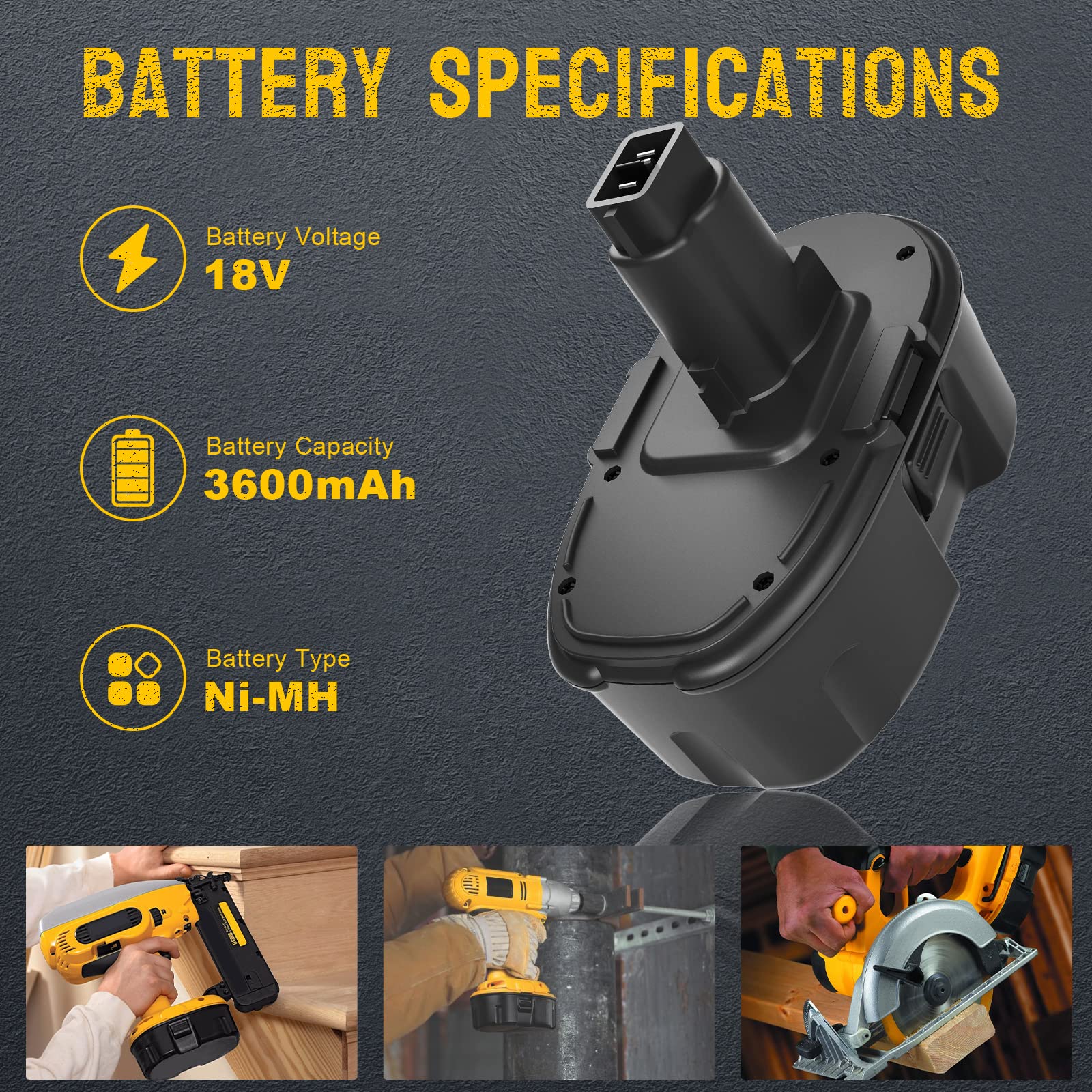 2-Pack 18V 3.6Ah Ni-Mh DC9098 DC9096 Replacement Battery for Dewalt 18 Volt Battery DC9096 DC9098 DC9099 DW9095 DW9096 DW9098 DE9038 Compatible with Dewalt 18 Volt Battery Cordless Power Tools(Black)