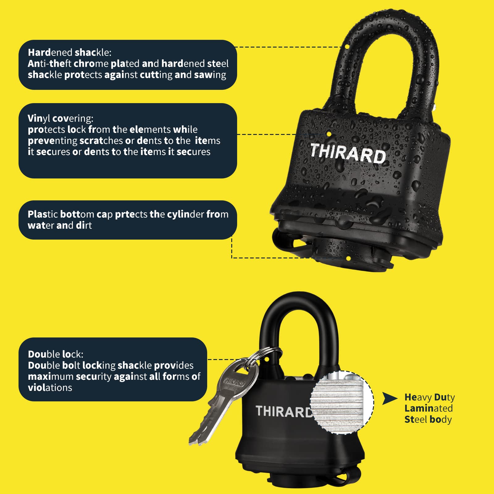 4 Pack Heavy Duty Weatherproof Padlock with Key, 40mm Outdoor Laminated Padlocks Keyed Alike,High Security Pad Lock for Gate,Fence,Storage…