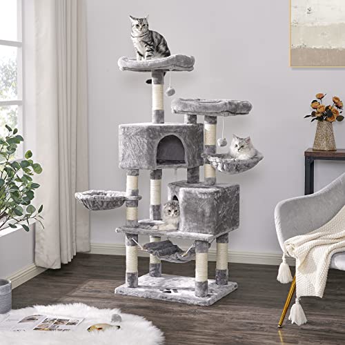 BEWISHOME Multi-Level Cat Tree for Indoor Cats Large Cat Tower Cat Condo with Sisal Scratching Posts, Perches, Houses, Hammock and Baskets, Furniture Kitty Activity Center Kitten Play House MMJ05G