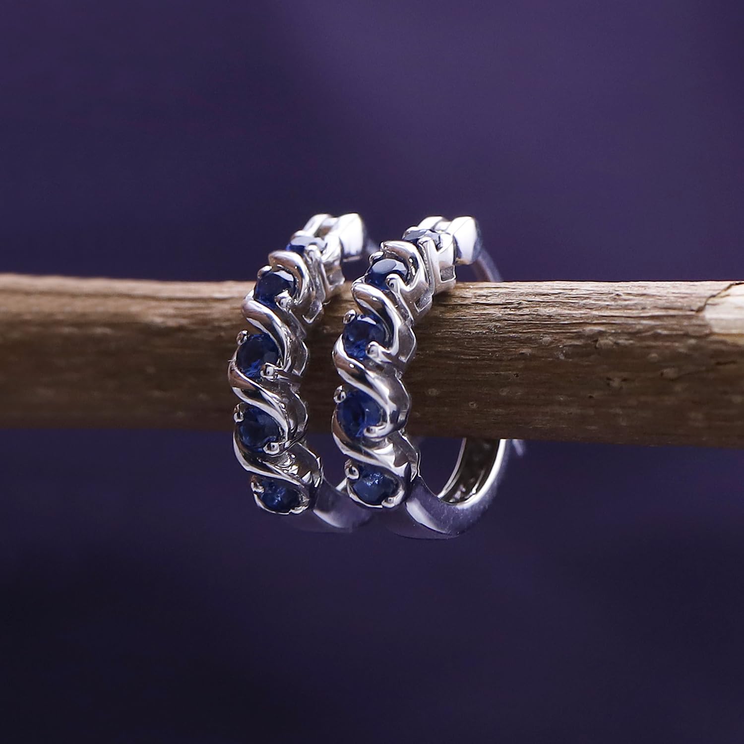 14K White Gold Plated 925 Sterling Silver Round Cut Simulated Blue Sapphire Clarity Of VVS1-VVS2 Dainty Tiny Hoop Earrings Minimalist | Delicate Jewelry, Gift For Her