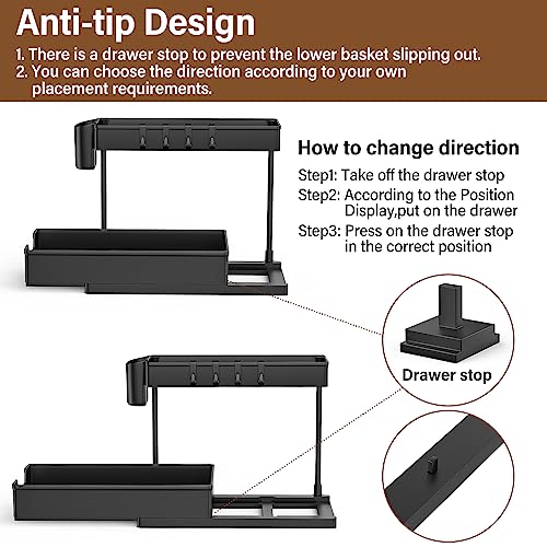 2 Pack Under Sink Organizers and Storage L-Shape 2 Tier Pull Out Sliding Drawer Narrow Space Storage Multipurpose Sliding Kitchen Cabinet Bathroom Organization Under Sink Cleaning Supply Organizer