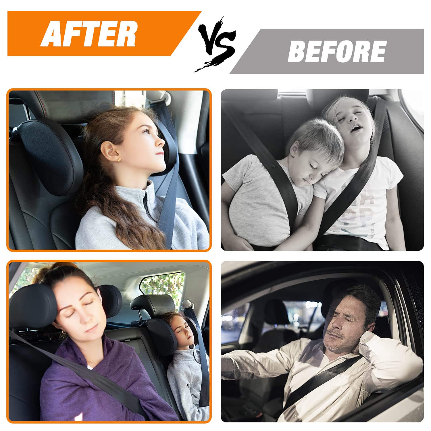 Heapany [Upgraded] Car Headrest Pillow, Head Support Neck Pillows, Roadpal Adjustable Sleeping Headrest for Kids Adults Travel