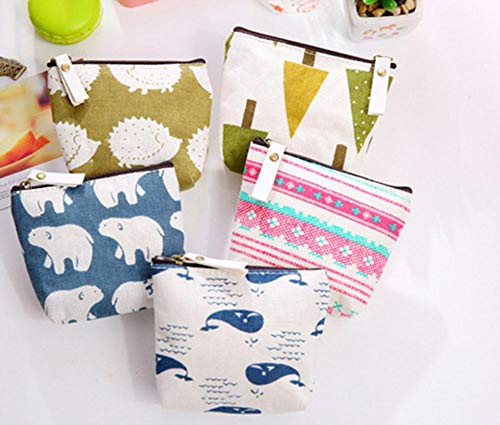 Bonwete 5 PCS Pencil Bag Pen Case Flower Floral Canvas Pencil Pen Case Multi-functional Cosmetic Makeup Bag Set Coin Purse