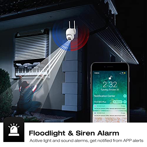 Topiacam PTZ Security Camera Outdoor, 4X Optical Zoom, 350°Pan 100°Tilt, Wi-Fi Home Surveillance Camera with Motion Detection, Floodlight & Siren Alarm, Color Night Vision, 2-Way Audio, White(AP30)