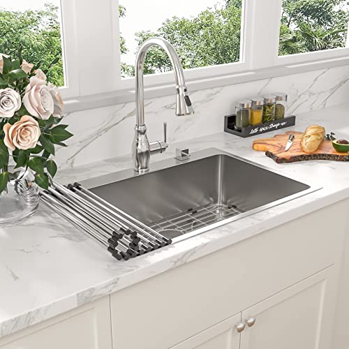33 Kitchen Sink Drop In - Sarlai 33 x 22 Inch Kitchen Sink Topmount 16 Gauge Stainless Steel Deep Single Bowl Above Counter Kitchen Sinks Basin