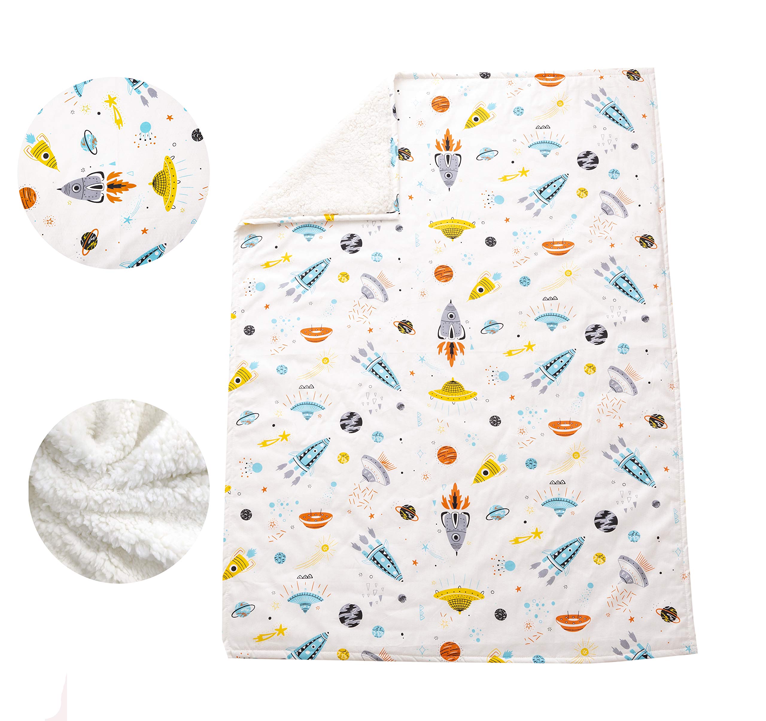 Brandream Baby Boys Crib Bedding Sets Outer Space Nursery Bedding Rocket & Planet 6 Piece Galaxy Cradle Blanket Set Baby Infant Newborn Navy White Cotton Bedding