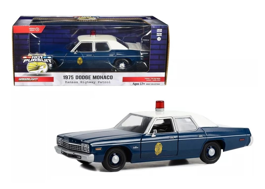 1975 Monaco Dark Blue with White Top Kansas Highway Patrol Hot Pursuit Series 1/24 Diecast Model Car by Greenlight GL85572