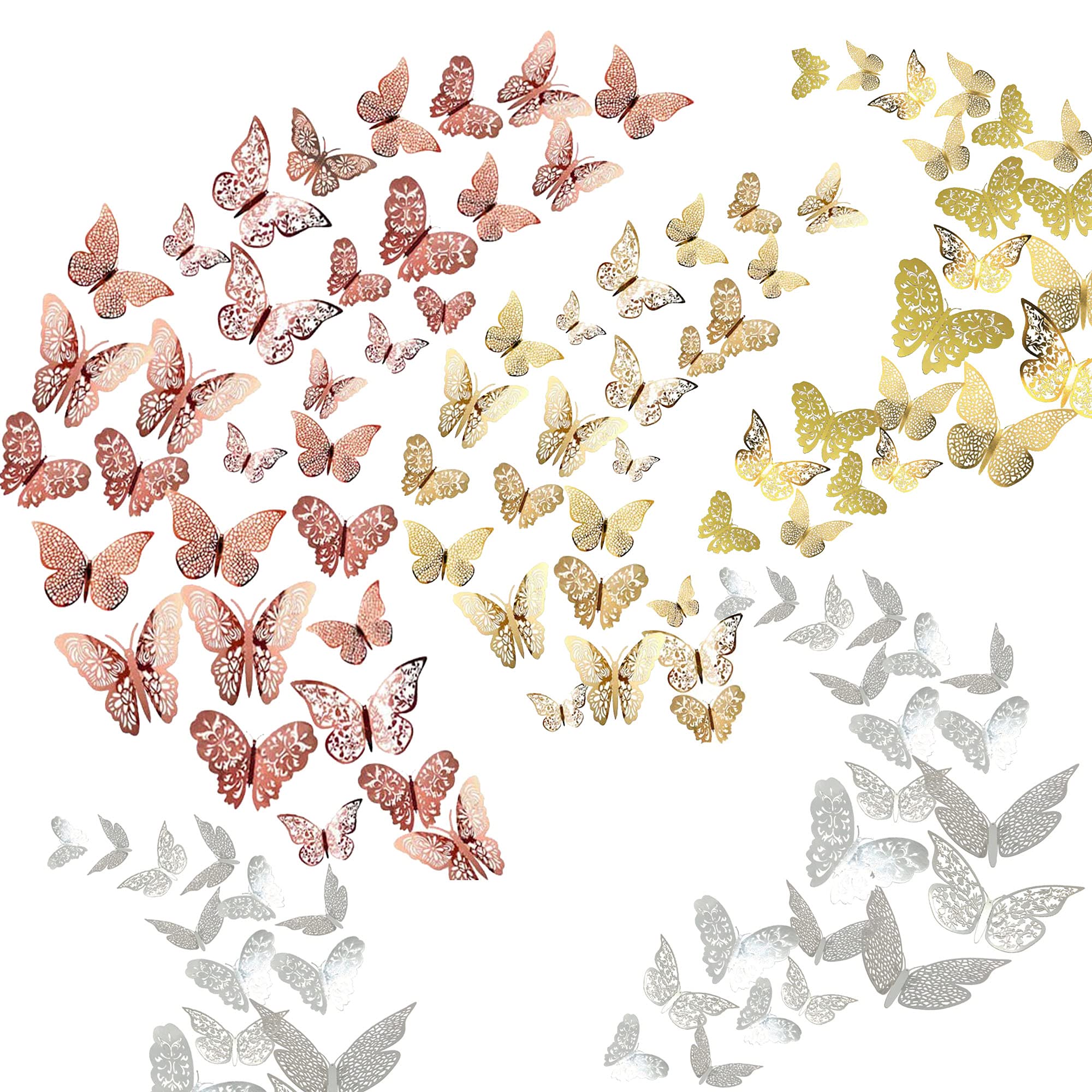 Seasonsky 108PCS 3D Butterfly Wall Stickers Wall Decal Decor Art Decorations Sticker Removable Hollow Butterfly 3 Sizes for Room Home Classroom Offices Bedroom Decor