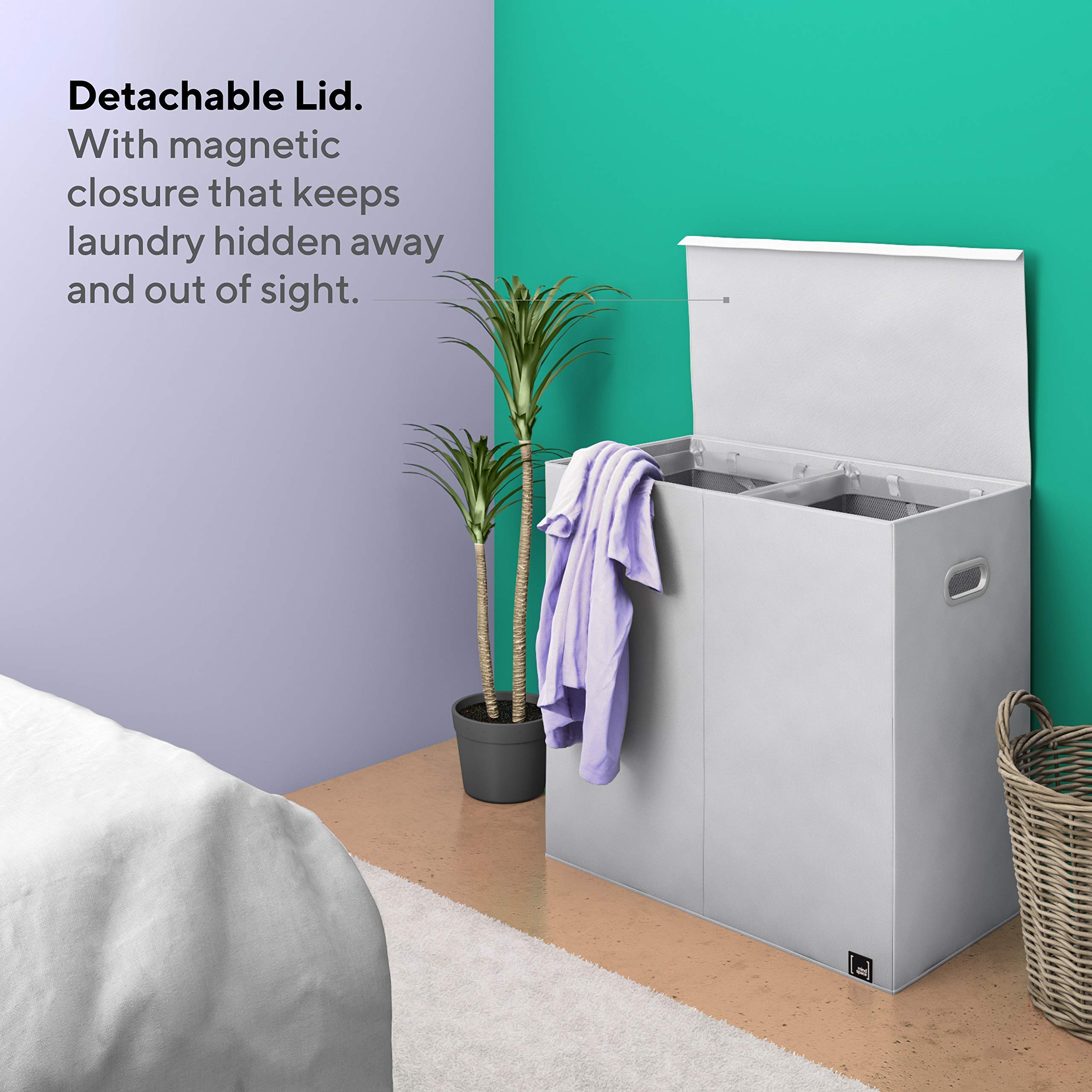 Mindspace Double Laundry Hamper with Lid and Removable Mesh Bags - Woven Canvas Laundry Basket Organization for Bathroom, Bedroom, Kids, Baby - Cool Gray, Oxford Collection