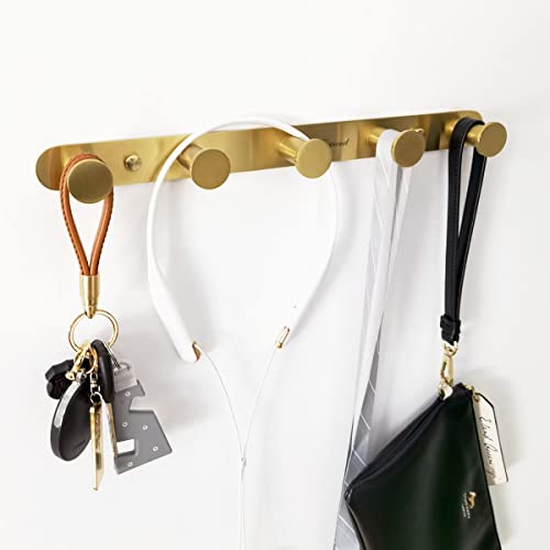 Estrend Brushed Gold Coat Rack Wall Mount Coat Hook Rail Towel Rack with 5 Heavy Duty Hooks for Entryway, Foyer, Hallway, Bathroom, Bedroom