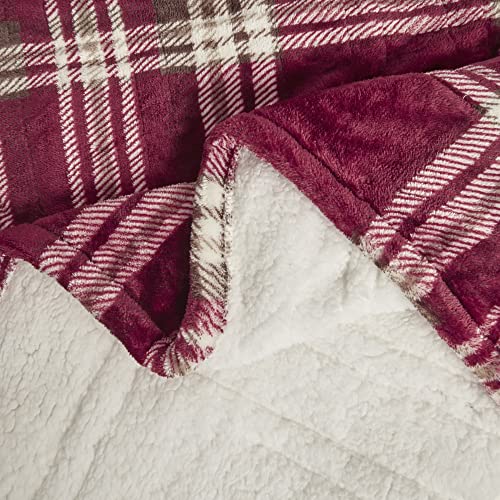 Comfort Spaces Plush to Sherpa Electric Blanket Shawl Shoulder, Neck Wrap with Matching Sock Set Giftable Ultra Soft, Warm, Snuggle Fleece-Reversible Heated Poncho Throw, 50" W x 64" L, red Plaid