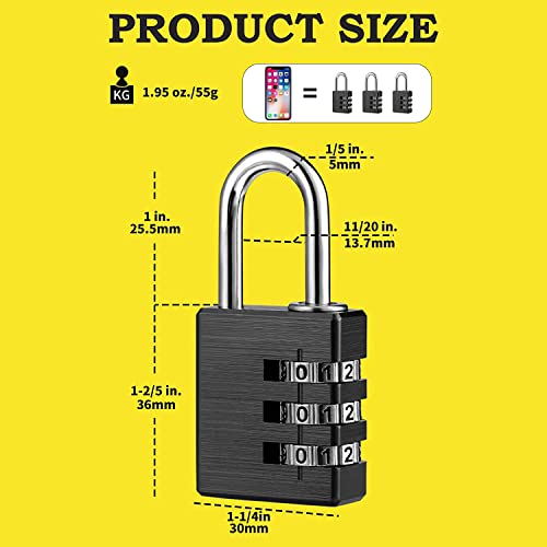 4 Pack Small Combination Lock,3 Digit Locker Lock with 9/16 in. Width Shackle,Small Combination Padlock for Luggage,Suitcase, Backpack