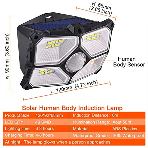 4 Sided 40Leds PIR Motion Sensor Sunlight Control Solar Energy Street Lamp Yard Path Home Garden Solar Power Induction Wall Light