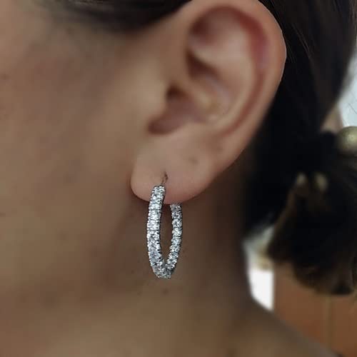 14k White Gold Post Round Brilliant Cut Moissanite Inside-Outside Hoop Earrings In Sterling Silver (1.2 Inch)