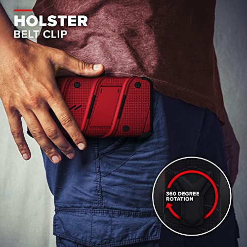 ZIZO Bolt Series for iPhone 12 / iPhone 12 Pro Case with Screen Protector Kickstand Holster Lanyard - Red & Black