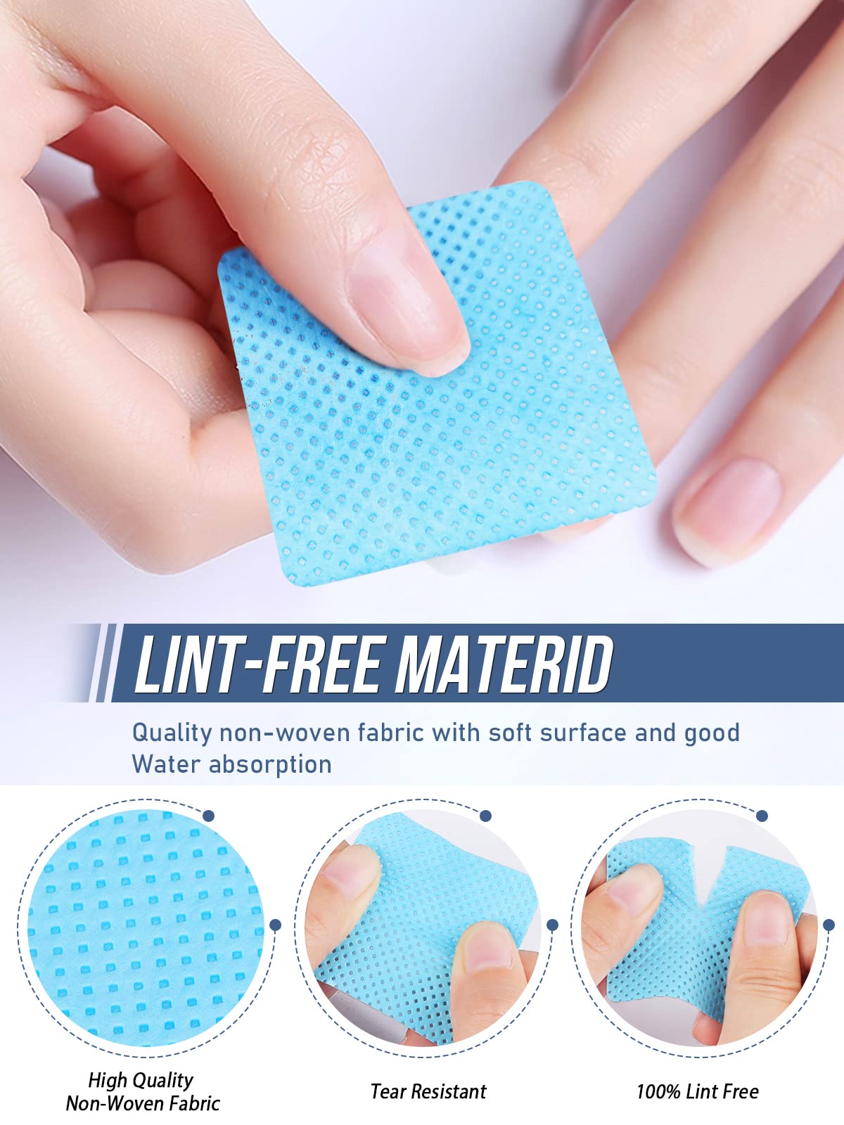 400PCS Lint Free Nail Wipes Glue Wipes Lash Extensions EBANKU Soft Blue Lash Glue Nail Polish Remover Cotton Pads Eyelash Extension Supplies