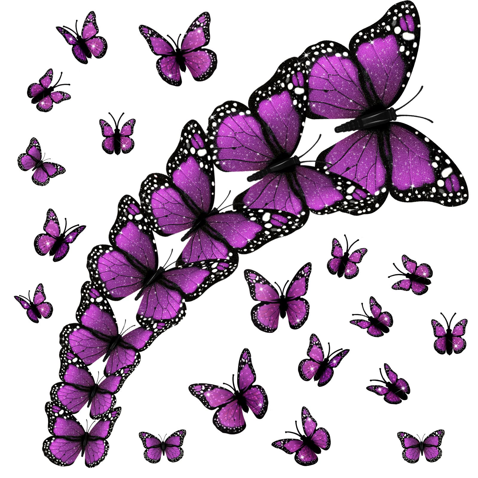 4 Size Monarch Butterfly Decor Halloween Butterfly Wall Decor Magnetic Butterfly Decoration 3D Monarch Butterfly Wall Decal for Craft Home Wall Wedding Bedroom Decoration(Orange,24 Pieces)