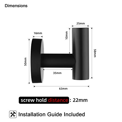 GORDEE [2 Pack] Bathroom Robe Towel Hooks, SUS304 Stainless Steel Wall Mounted Heavy Duty Hook Holder, Towel Coat Robe Sponge Holder for Bathroom & Kitchen, Matte Black