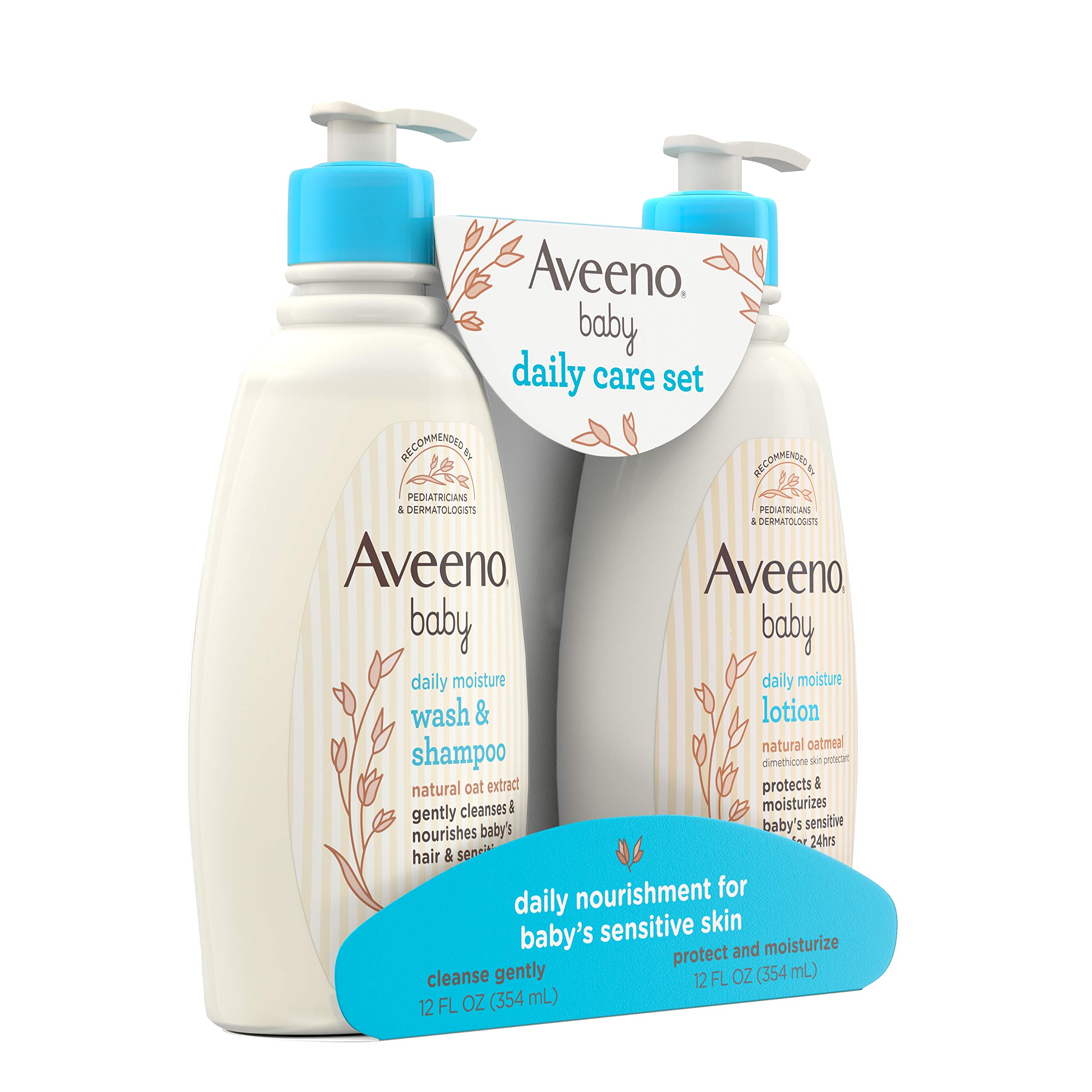 Aveeno Baby Gentle Moisturizing Daily Care Set, Natural Oat Extract, Natural Colloidal Oatmeal, 2 Items
