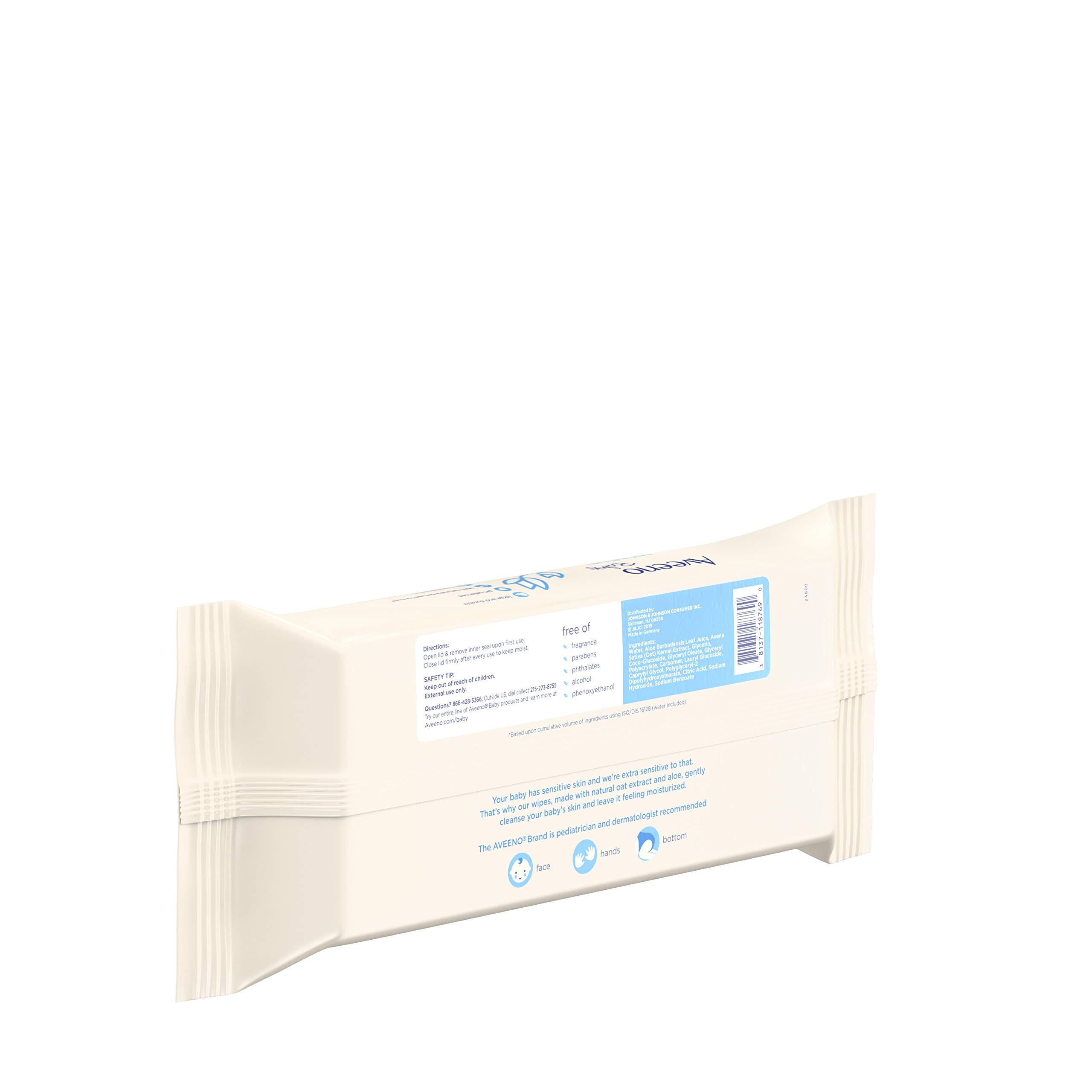 AVEENO Baby Sensitive All Over Wipes, Paraben- & Fragrance-Free, 64 ea (Pack of 2)
