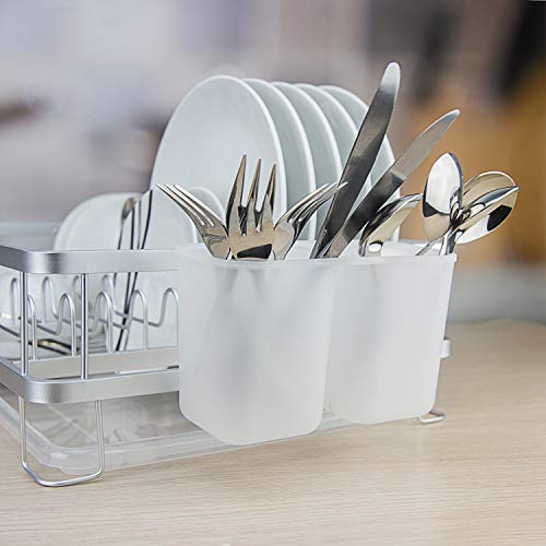 Evelyne GMT-10408 Aluminum Dish Drying Rack with Utensil Holder - Kitchen Countertop Rust Proof Dish Rack and Drainboard Set