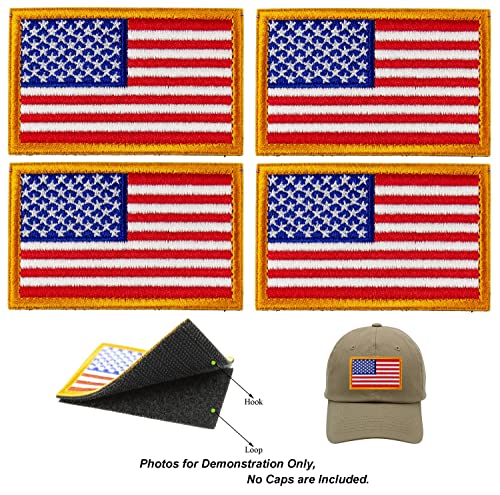 4 PCS Tactical Patches of USA US American Flag, with Hook and Loop for Backpacks Caps Hats Jackets Pants, Military Army Uniform Emblems, Size 3x2 Inches