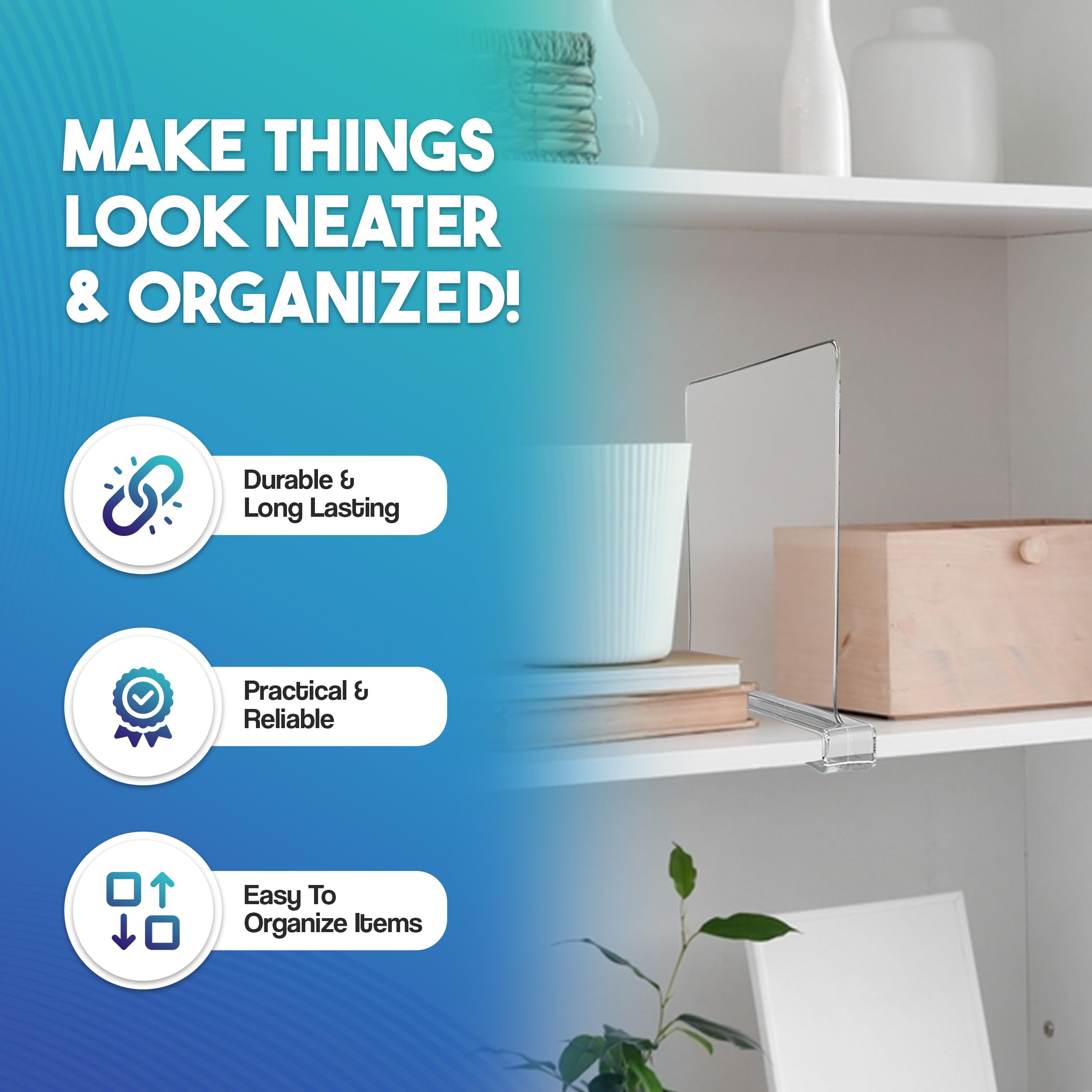 BigBcart Acrylic Shelf Dividers for Closet Organization - Wood Closet Shelf Organizer | Closet Shelf Divider | Closet Dividers for Shelves, Suitable for Wooden or Vertical Shelves (8 Pack)