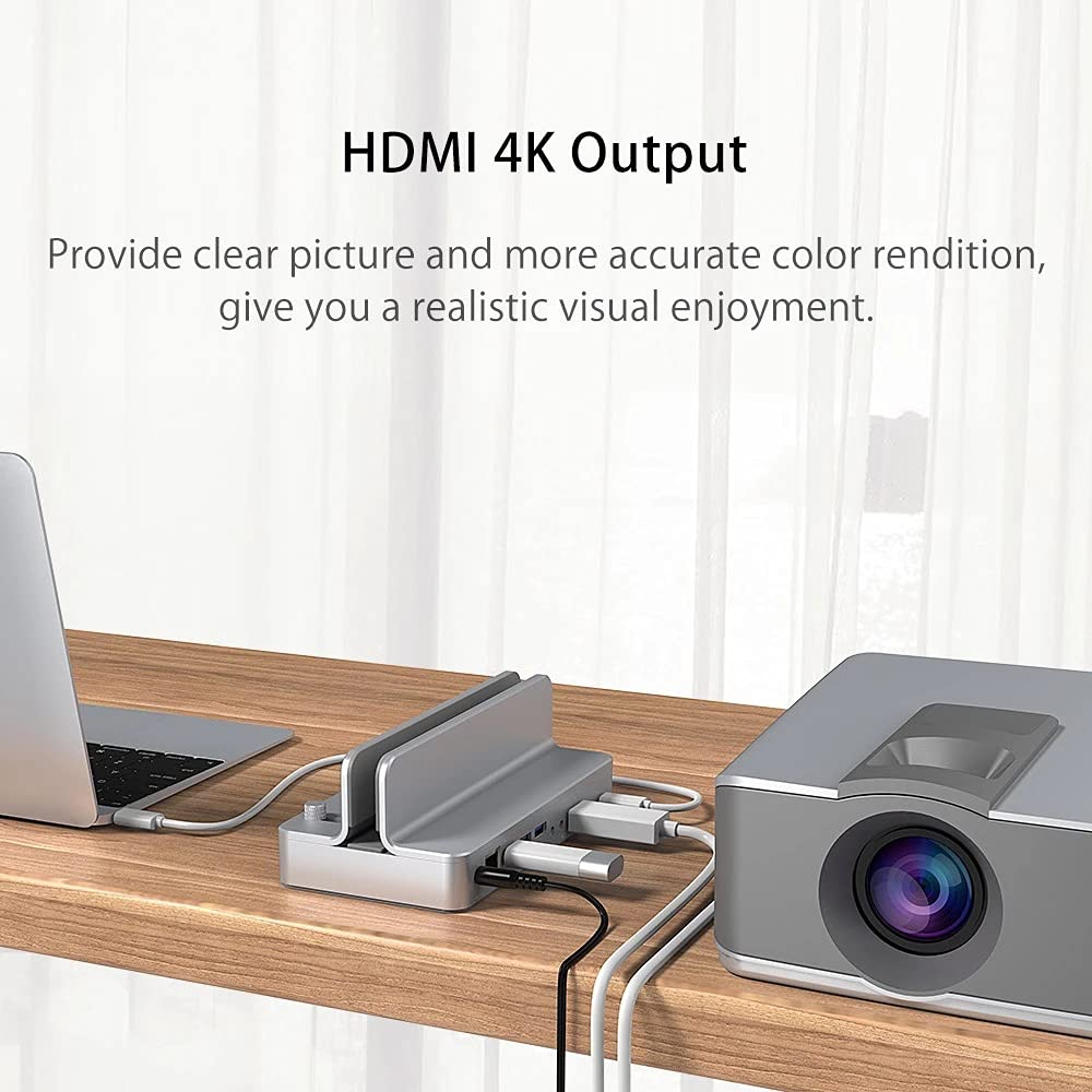 SHYPT USB C HUB with Adjustable Stand Holder Type C to USB3.0 RJ45 PD Dock HDMI-Compatible Adapter Splitter for PC Accessories