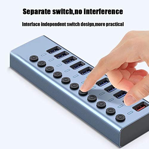 SHYPT Aluminum Alloy 11-Port USB3.0 Splitter 10 Port Computer Extended USB HUB 1 Port Fast Charging External 12V4A Power Supply