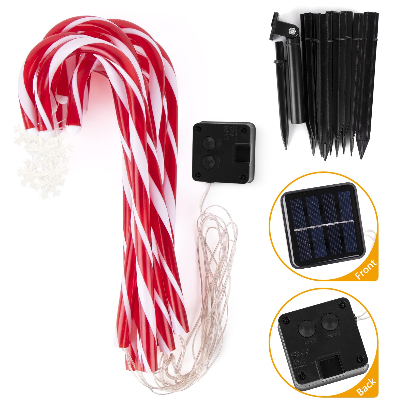 6Pack Christmas Candy Cane Lights Snowflake Outdoor Pathway Driveway Markers Decoration Red and White Xmas Home Decor Indoor Lawn Yard