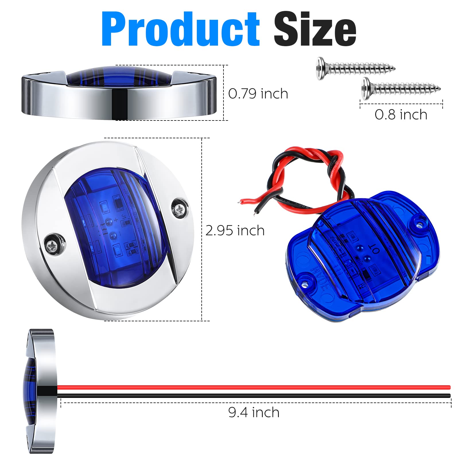20 Pcs Marine Boat Interior Lights 12V 3 Inch Round LED Boat Deck Courtesy Light Waterproof Navigation Lights 6 LED Transom Mount Stern Anchor Light Surface Mount(Blue)