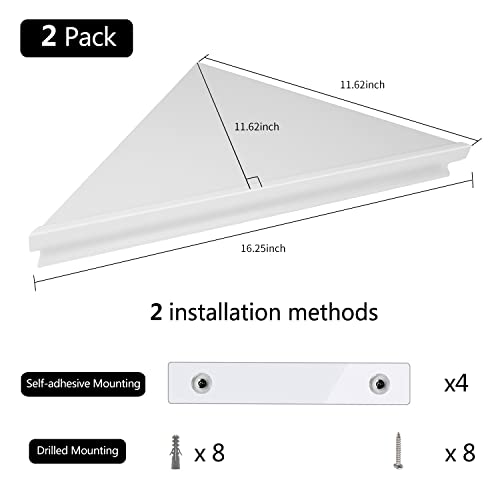 evron Wall Mount Corner Shelf,Easy to Install Metal Front Floating Corner Shelf with Self-Adhesive Tapes (White Frosting Right-Angled Set of 2)